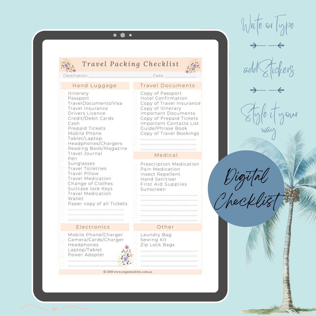 travel packing checklist printable PDF (3) - Organised Chic
